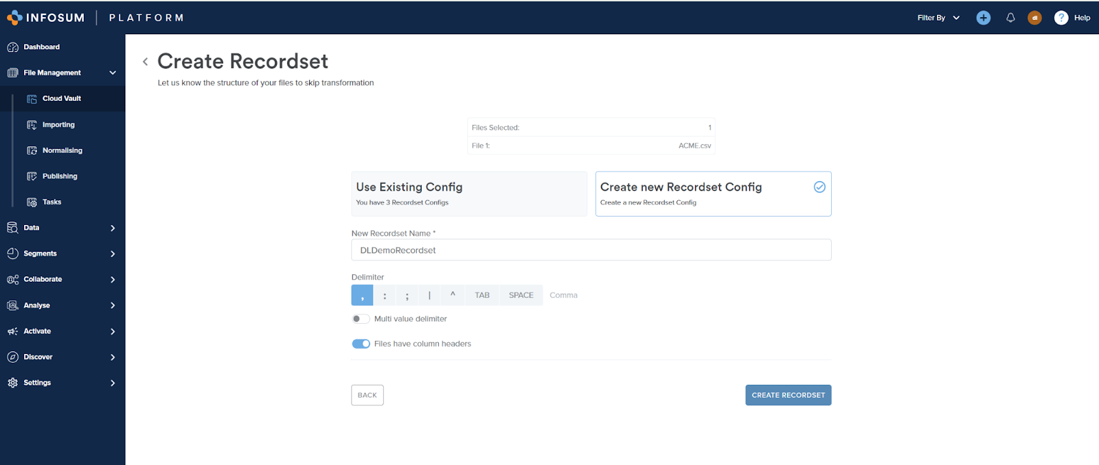 Create a Recordset – InfoSum