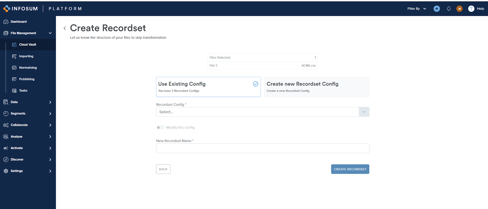 Create a Recordset – InfoSum