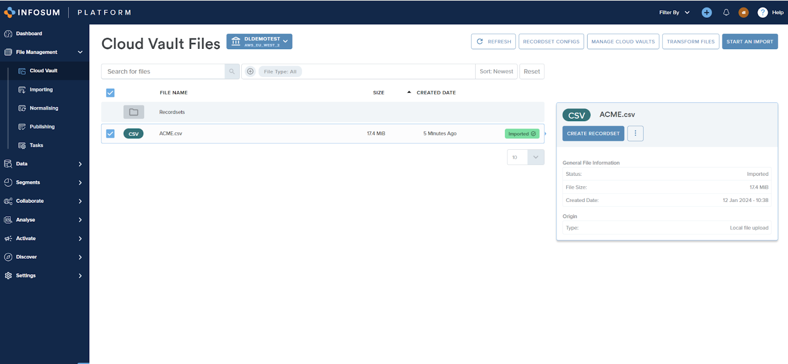 Create a Recordset – InfoSum